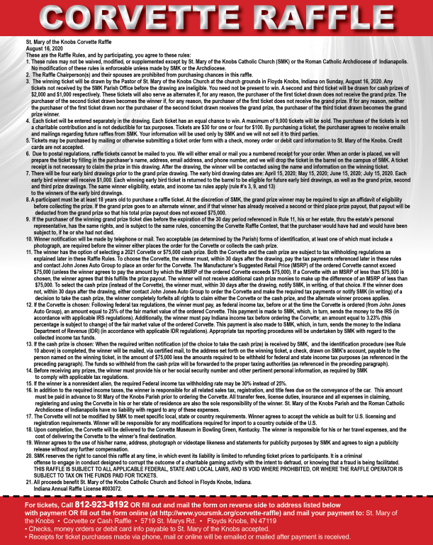 Corvette Raffle | St. Mary of the Knobs