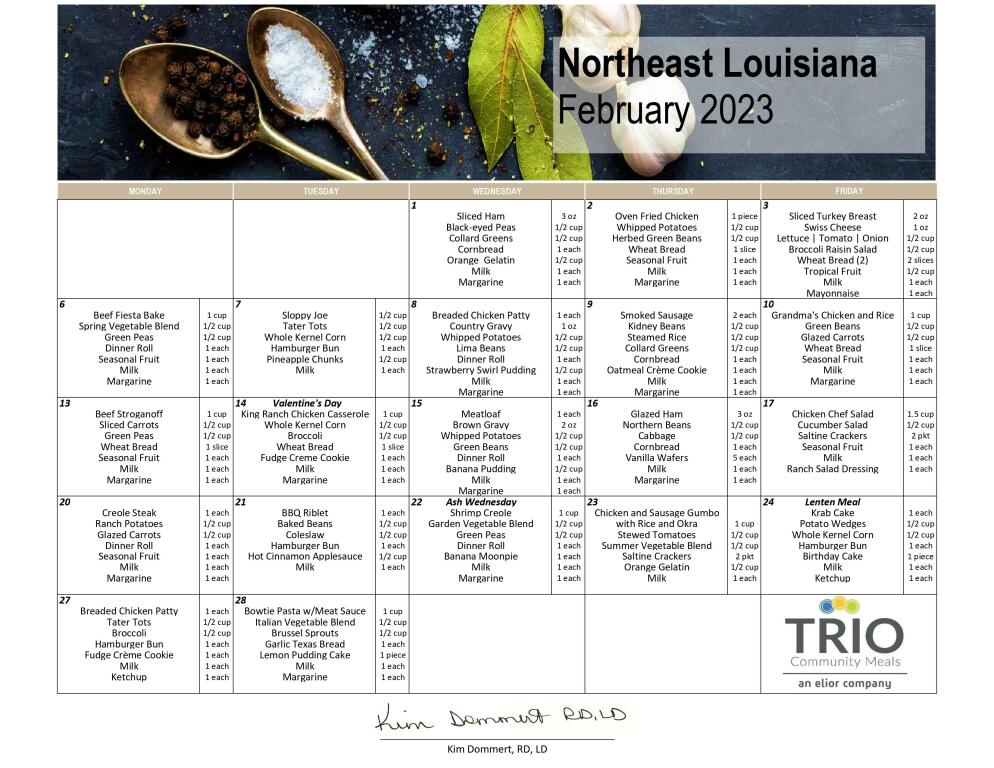 CENLA & North LA Menus | CENLA Area Agency on Aging