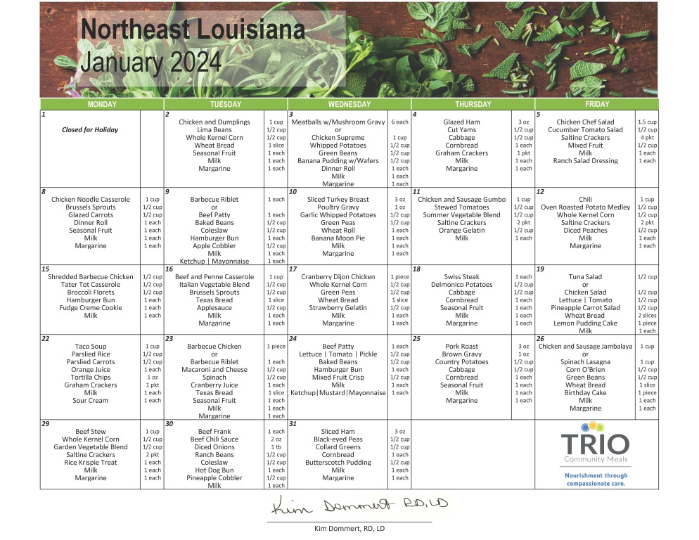 CENLA & North LA Menus | CENLA Area Agency on Aging