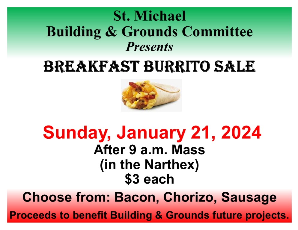 Breakfast Burrito Sale / January | Saint Michael Parish