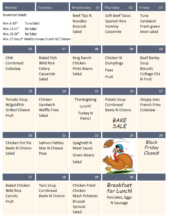 Lunch Menu | Hill Country Senior Center