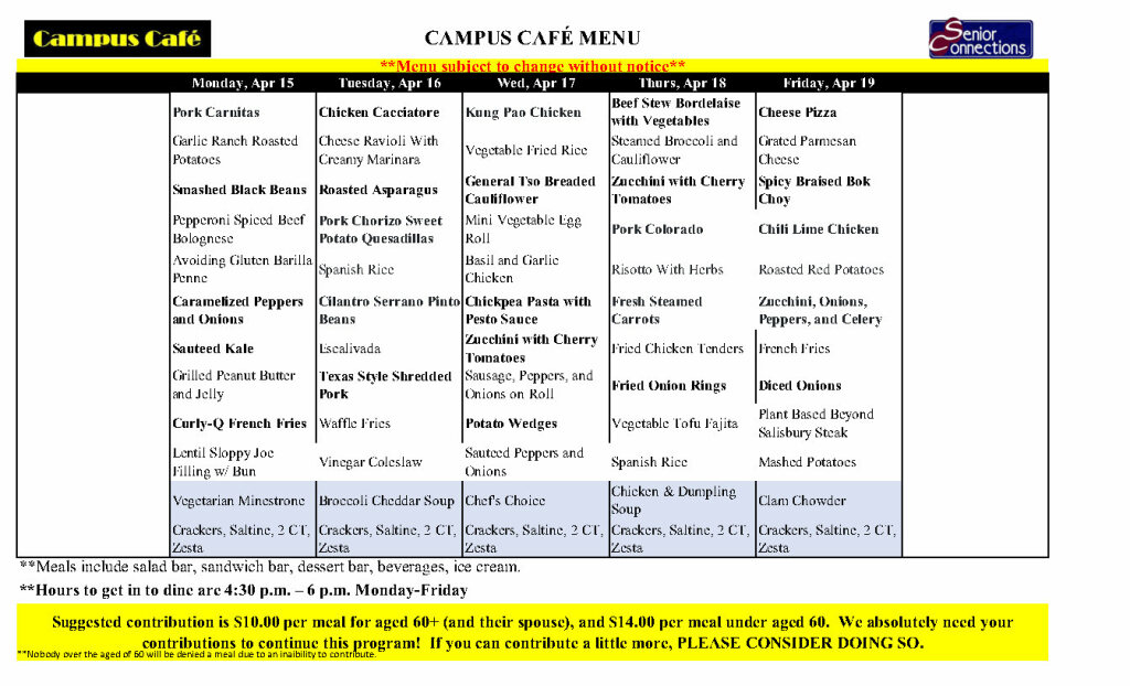 Campus Cafe Menu | Senior Connections - Serving Seniors in Douglas ...