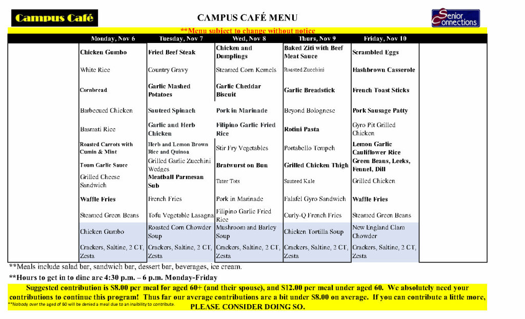 Campus Cafe Menu | Senior Connections - Serving Seniors in Douglas ...