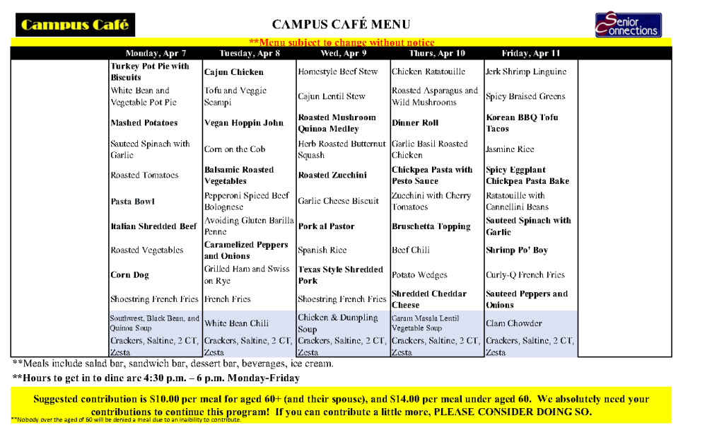 Campus Cafe Menu | Senior Connections - Serving Seniors in Douglas ...