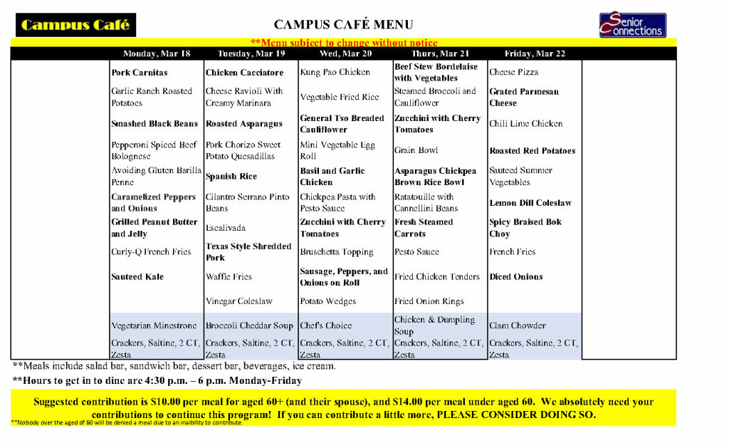 Campus Cafe Menu | Senior Connections - Serving Seniors in Douglas ...
