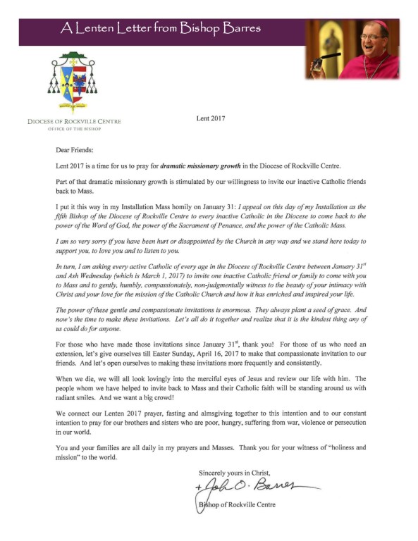 Bishop Barres - Lenten Letter | St. Pius X RC Church, Plainview NY