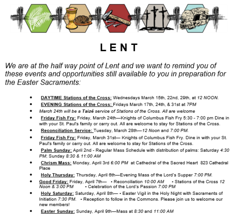 2023 Lenten Schedule | St. Paul Catholic Church, Richmond, VA