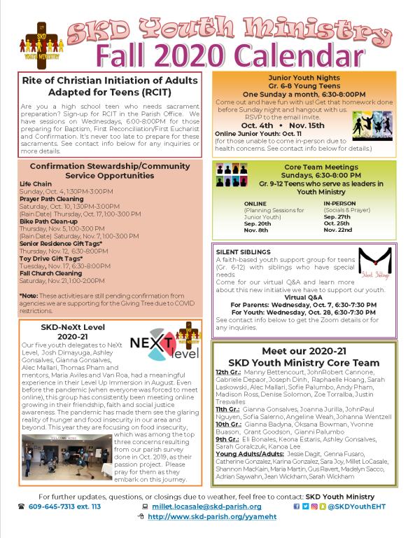 Youth and Young Adult Ministry Calendar | Church of St. Katharine Drexel